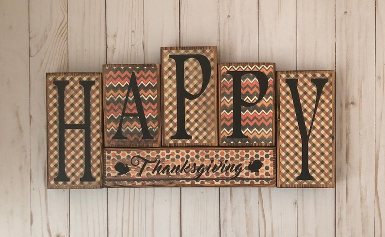 Reversible Holiday Blocks Happy Thanksgiving / Merry Christmas - Etsy