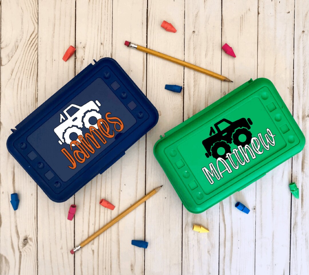 Personalized Pencil Boxes, Monster Truck Custom Pencil Box, Custom Pencil Boxes, Back to School ...