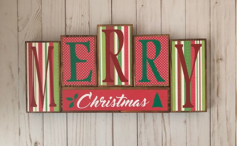 Reversible Holiday Blocks Happy Thanksgiving / Merry Christmas - Etsy