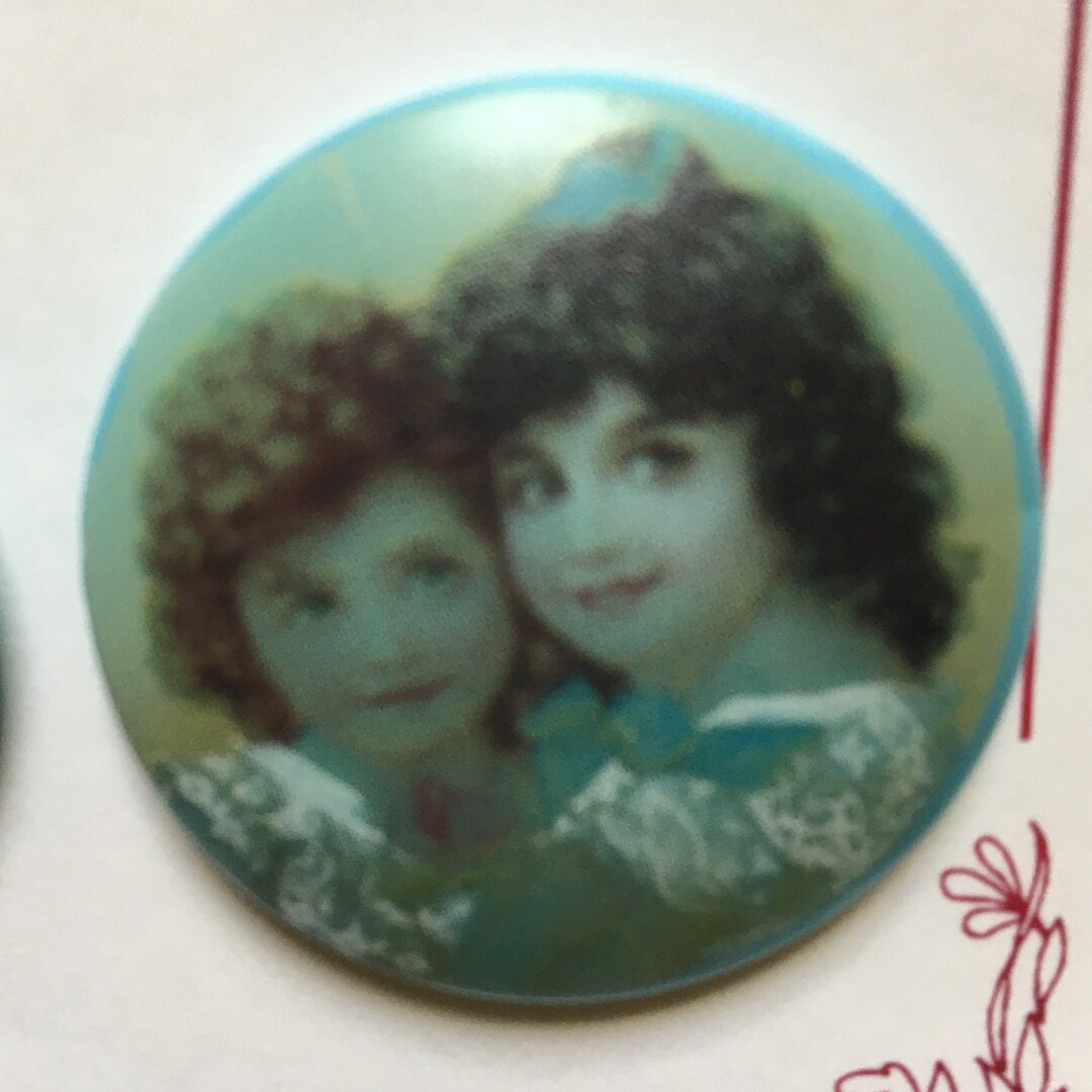 Set of Four Large Turquoise Vintage Glass Buttons With Little Girls - Etsy