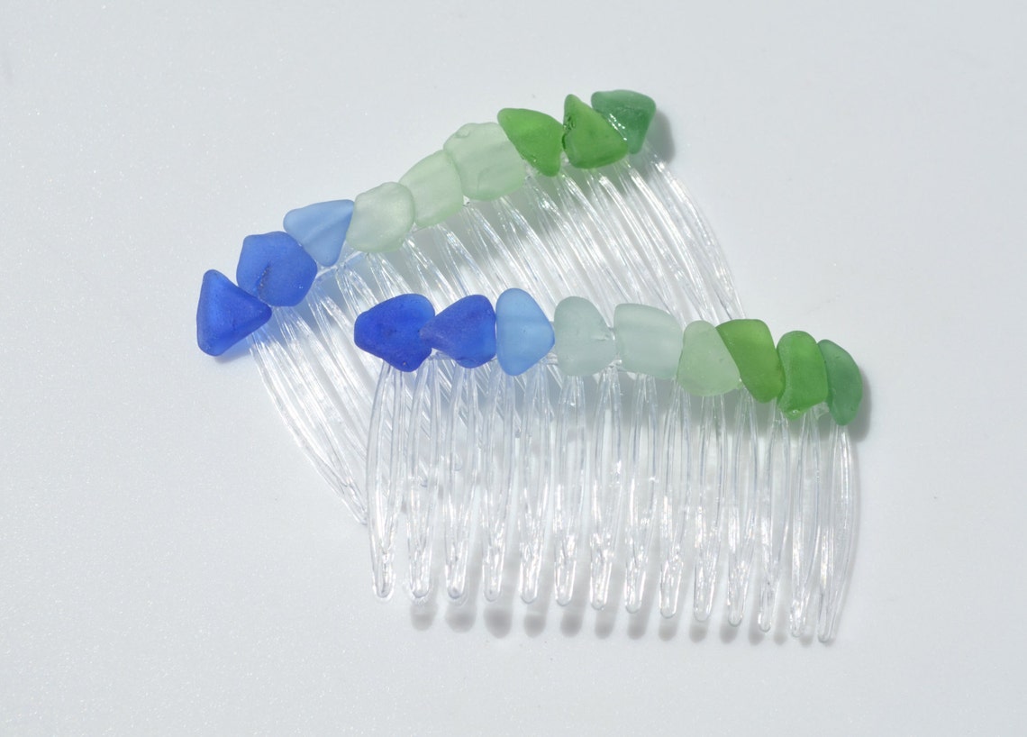 Genuine Sea Glass Hair Combs in a Rainbow of Colors set of 2 - Etsy