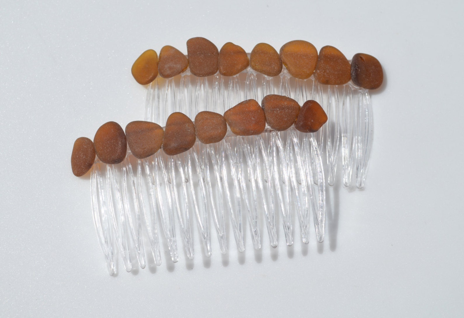 Genuine Brown Sea Glass Hair Combs set of 2 - Etsy