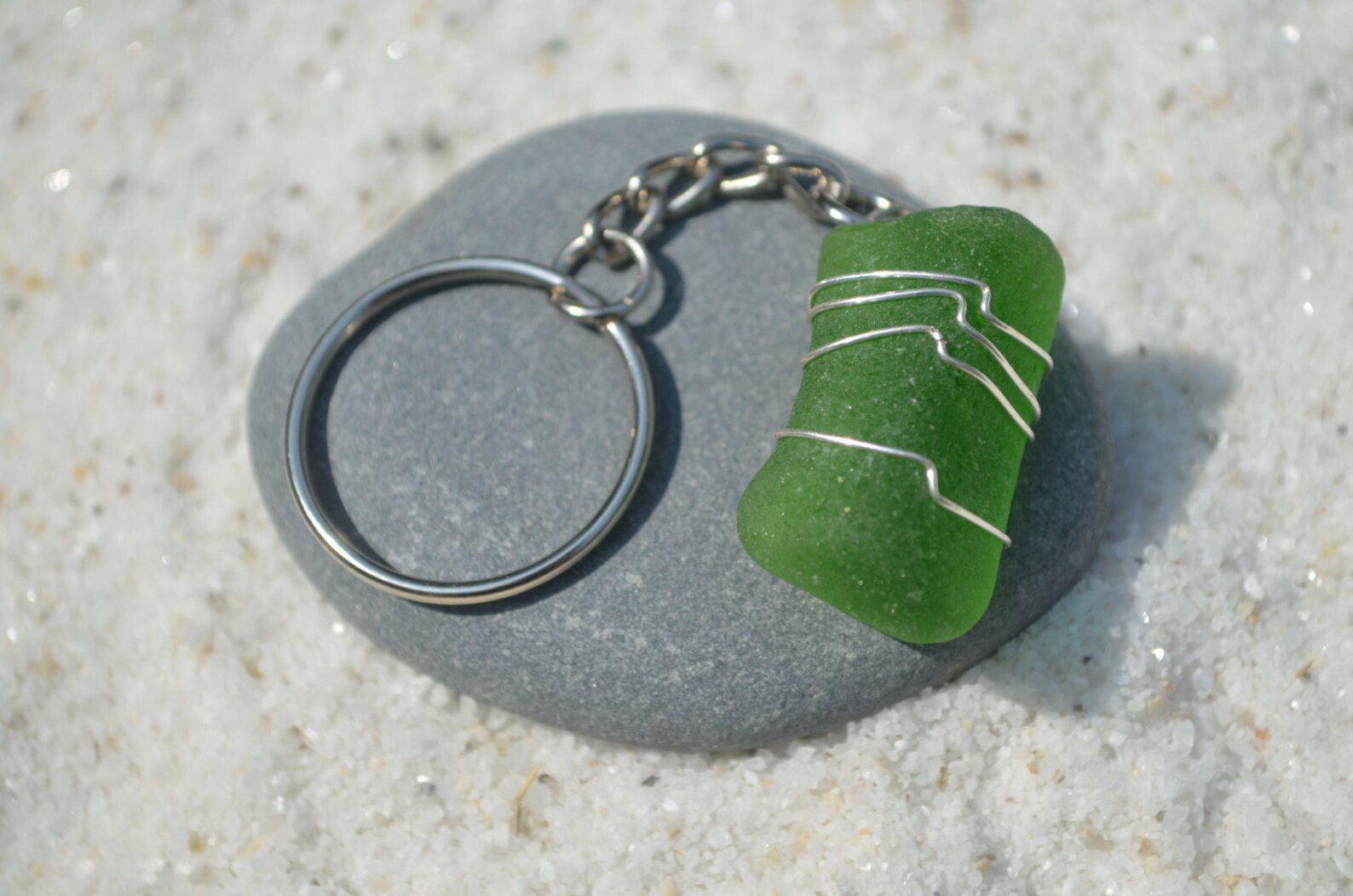 Green Sea Glass Wire Wrapped Keychain - Etsy