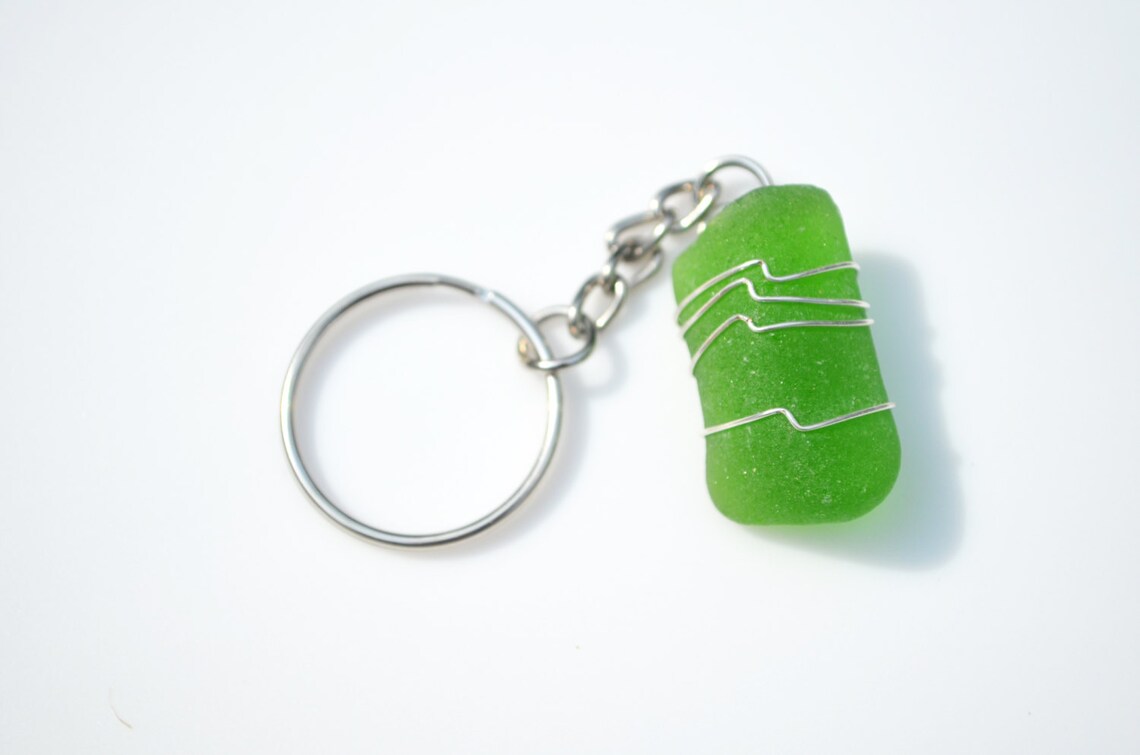 Green Sea Glass Wire Wrapped Keychain - Etsy