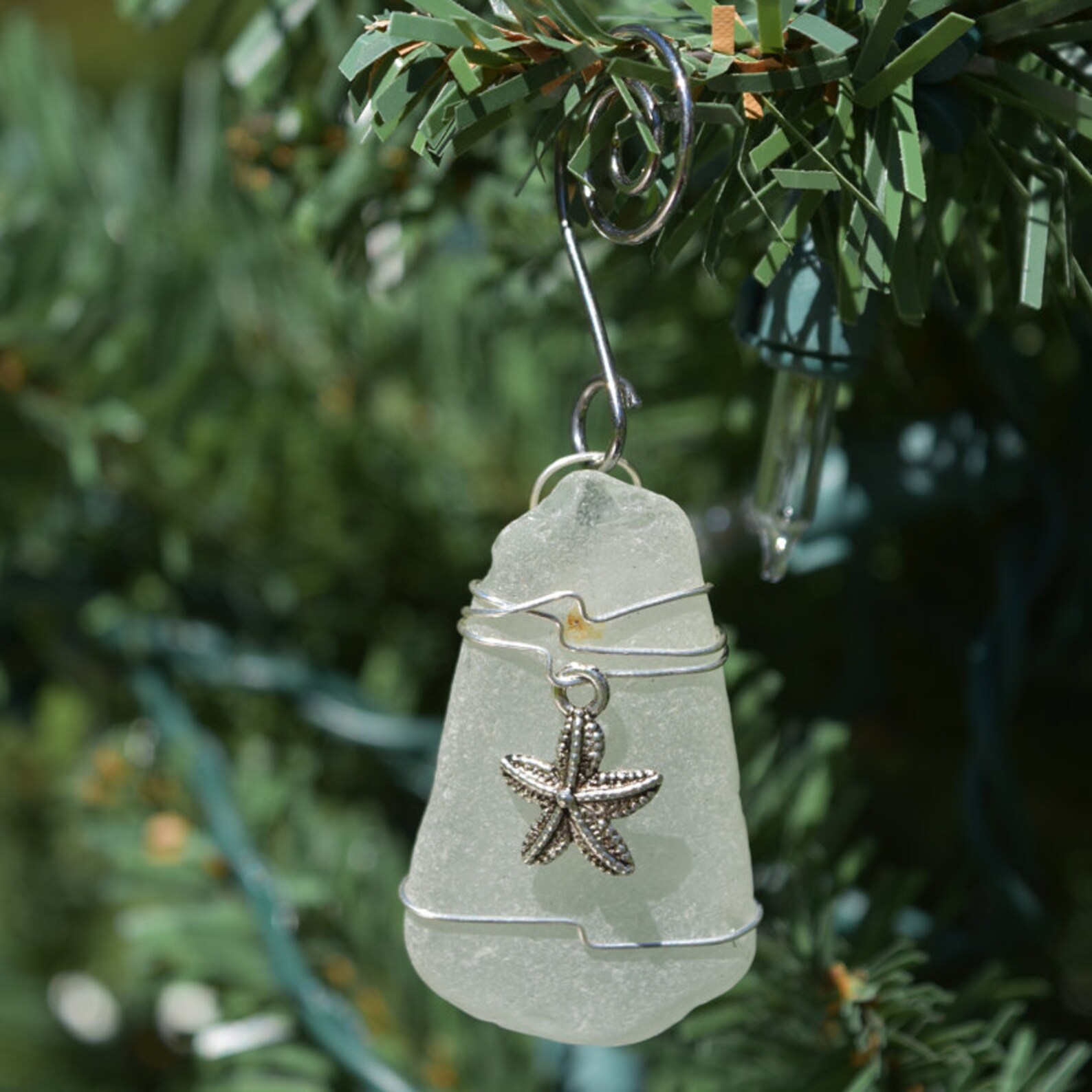 Custom Surf Tumbled Sea Glass Ornament With a Silver Starfish Charm ...