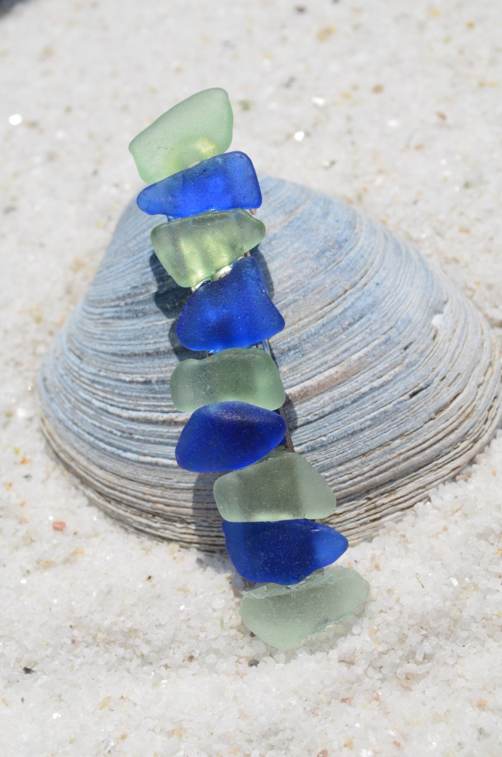 Genuine Cobalt Blue Sea Glass and Aqua French Barrette - Etsy