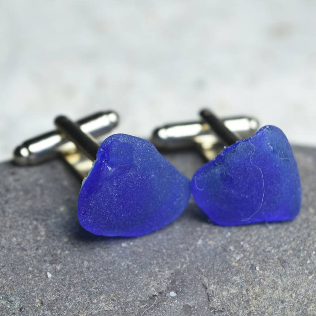 Custom Genuine Surf Tumbled Cobalt Blue Sea Glass Cufflinks - Etsy