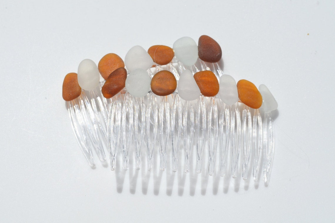 Genuine White and Amber Brown Sea Glass Hair Combs set of 2 - Etsy