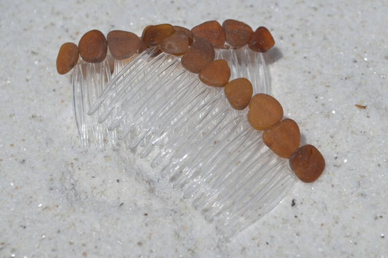 Genuine Brown Sea Glass Hair Combs set of 2 - Etsy