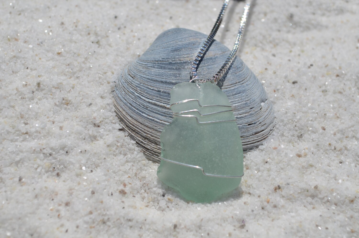 Genuine Curved Light Aqua Wire Wrapped Sea Glass Pendant and - Etsy