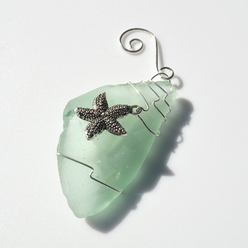 Custom Surf Tumbled Sea Glass Ornament With a Silver Starfish Charm ...