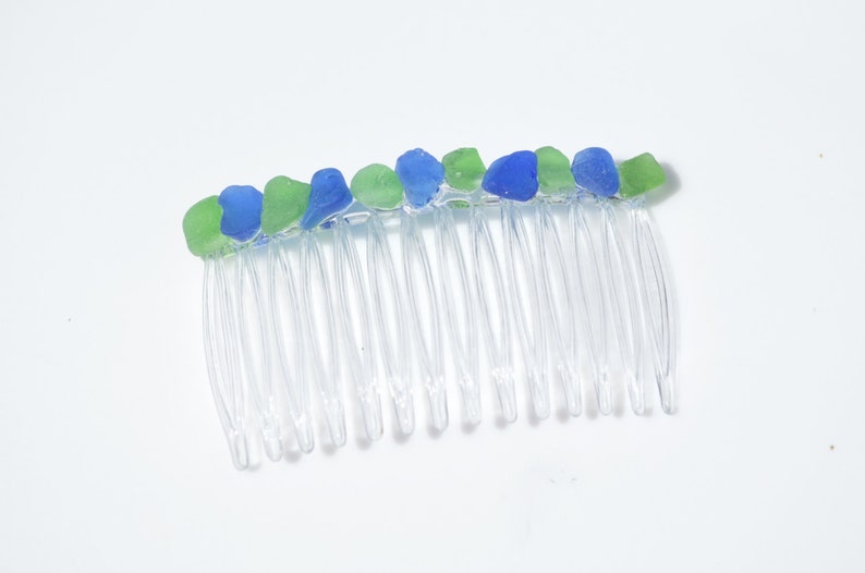 Genuine Cobalt Blue and Kelly Green Sea Glass Hair Comb - Etsy