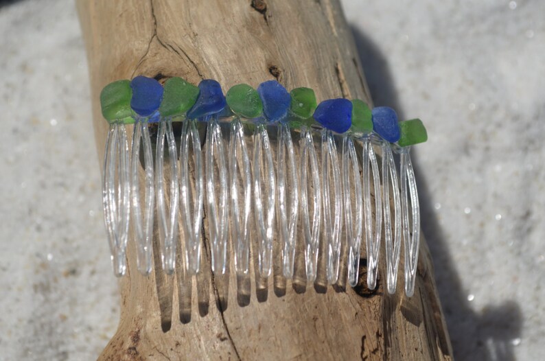 Genuine Cobalt Blue and Kelly Green Sea Glass Hair Comb - Etsy