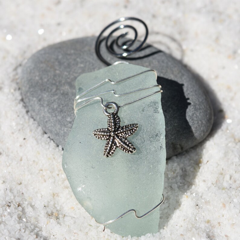 Custom Surf Tumbled Sea Glass Ornament With a Silver Starfish Charm ...