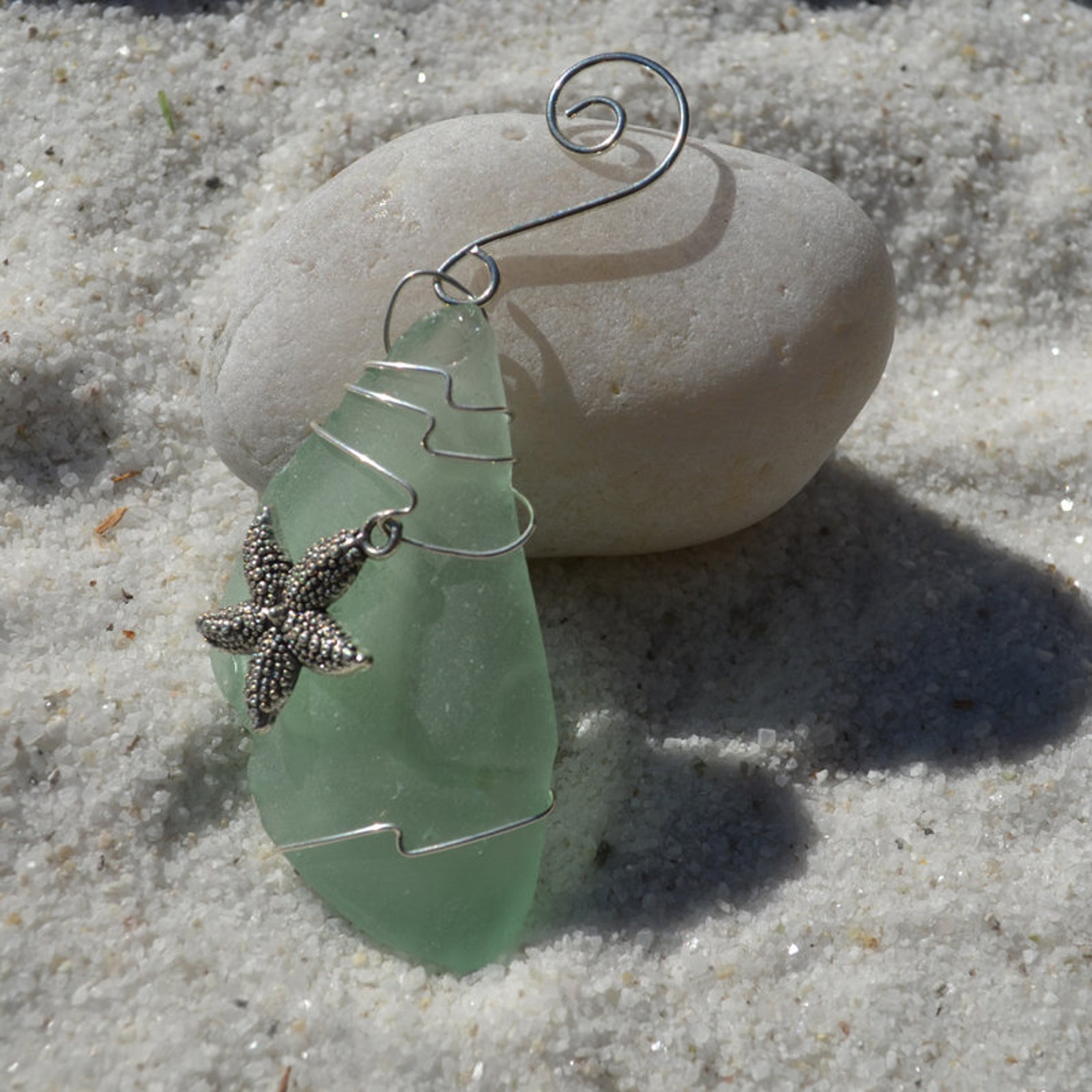 Custom Surf Tumbled Sea Glass Ornament With a Silver Starfish Charm ...