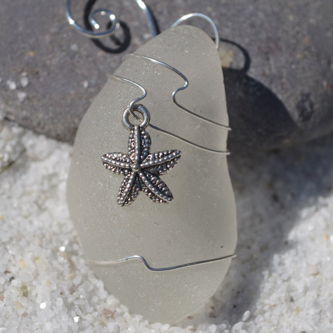 Custom Surf Tumbled Sea Glass Ornament With a Silver Starfish Charm ...