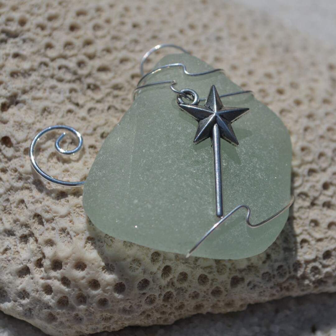 Custom Surf Tumbled Sea Glass Ornament With a Silver Magic Wand Charm ...