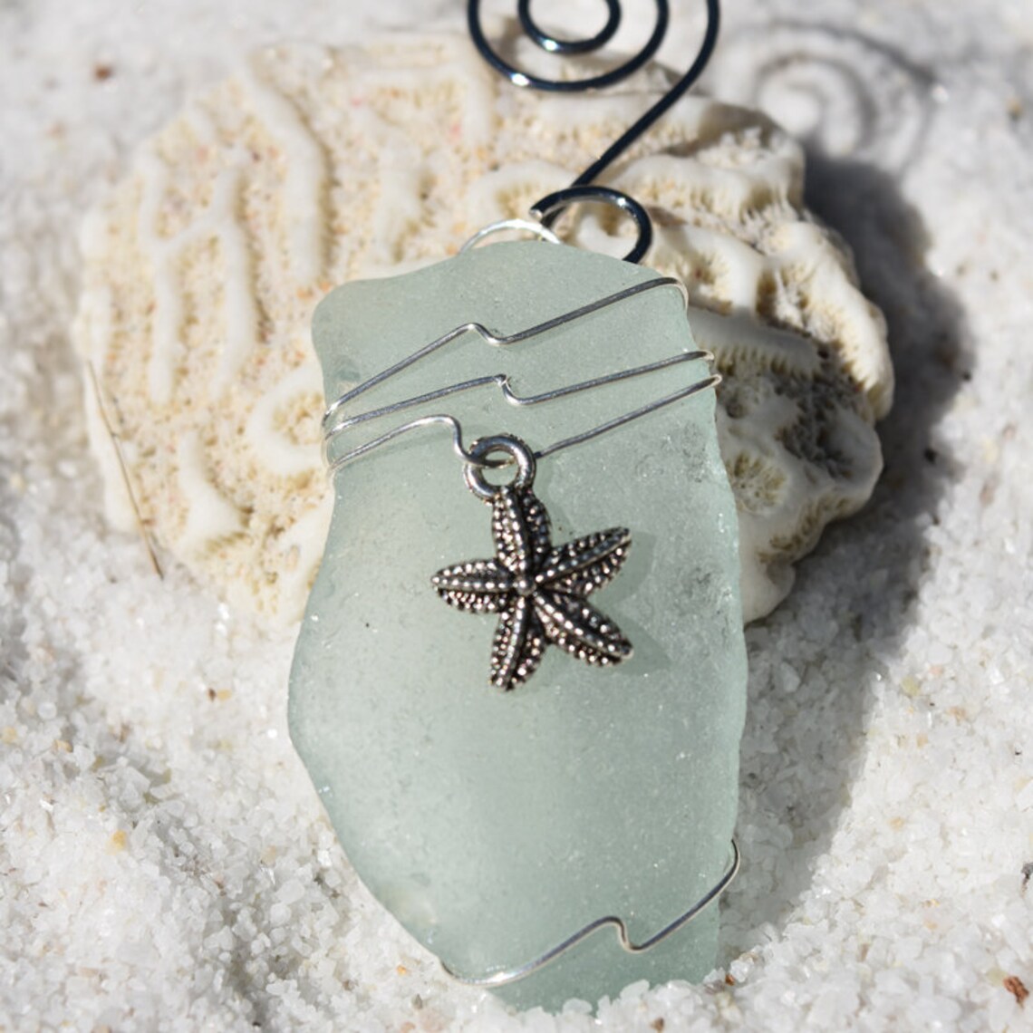 Custom Surf Tumbled Sea Glass Ornament With a Silver Starfish Charm ...