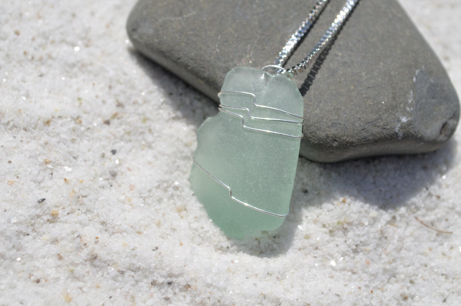 Genuine Curved Light Aqua Wire Wrapped Sea Glass Pendant and - Etsy