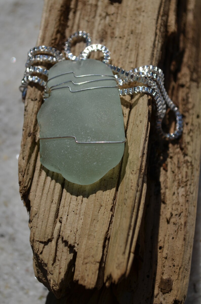 Genuine Curved Light Aqua Wire Wrapped Sea Glass Pendant and - Etsy