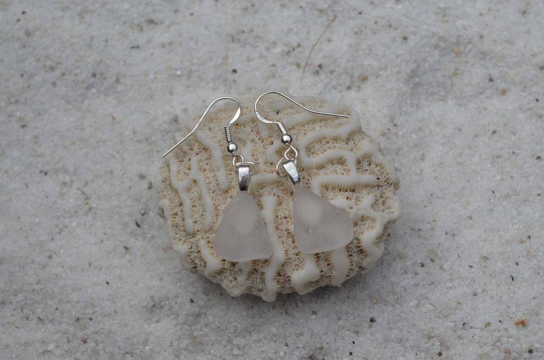 Triangular Shaped Frosted Sea Glass Sterling Silver Earrings - Etsy