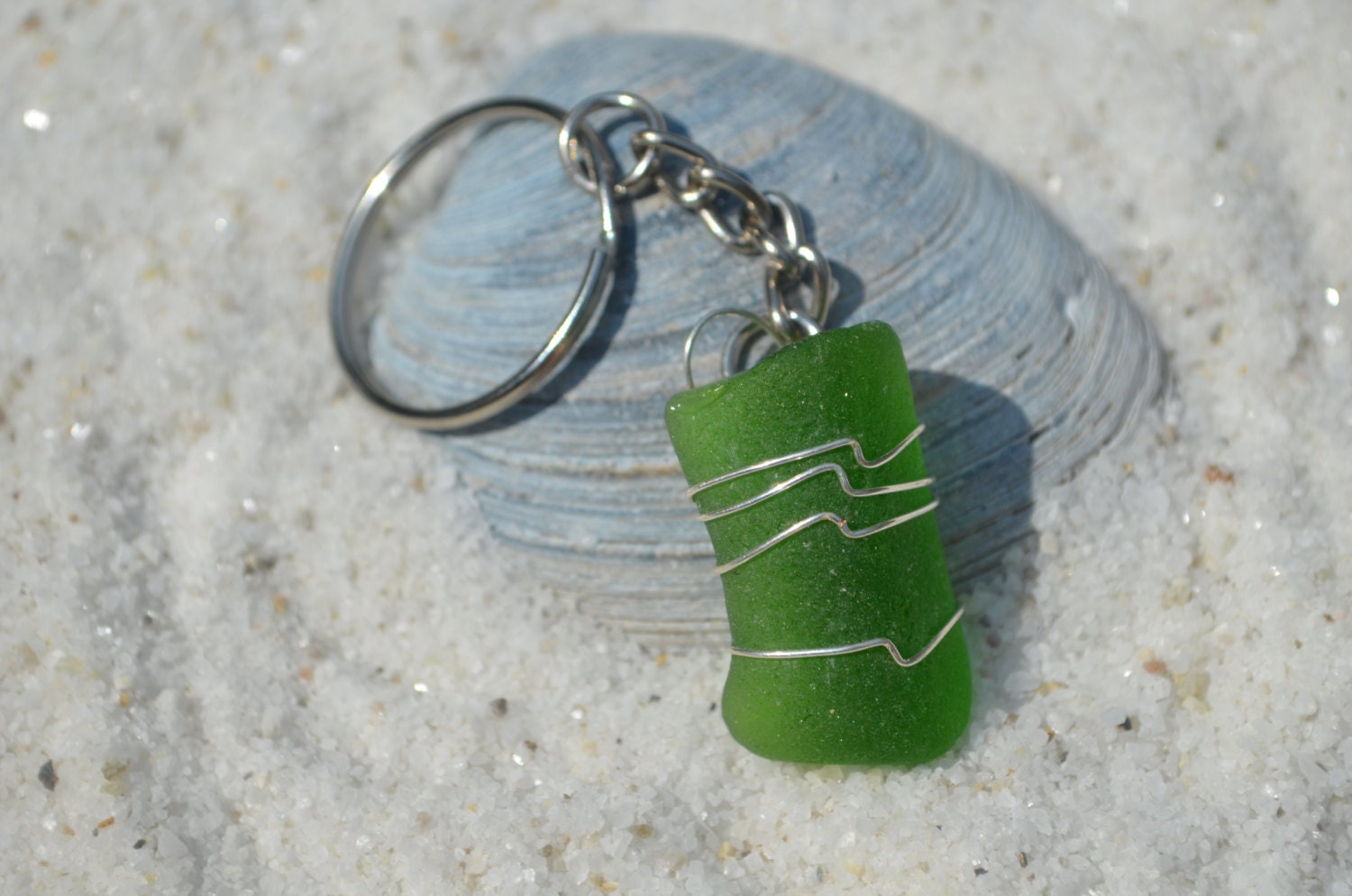 Green Sea Glass Wire Wrapped Keychain - Etsy