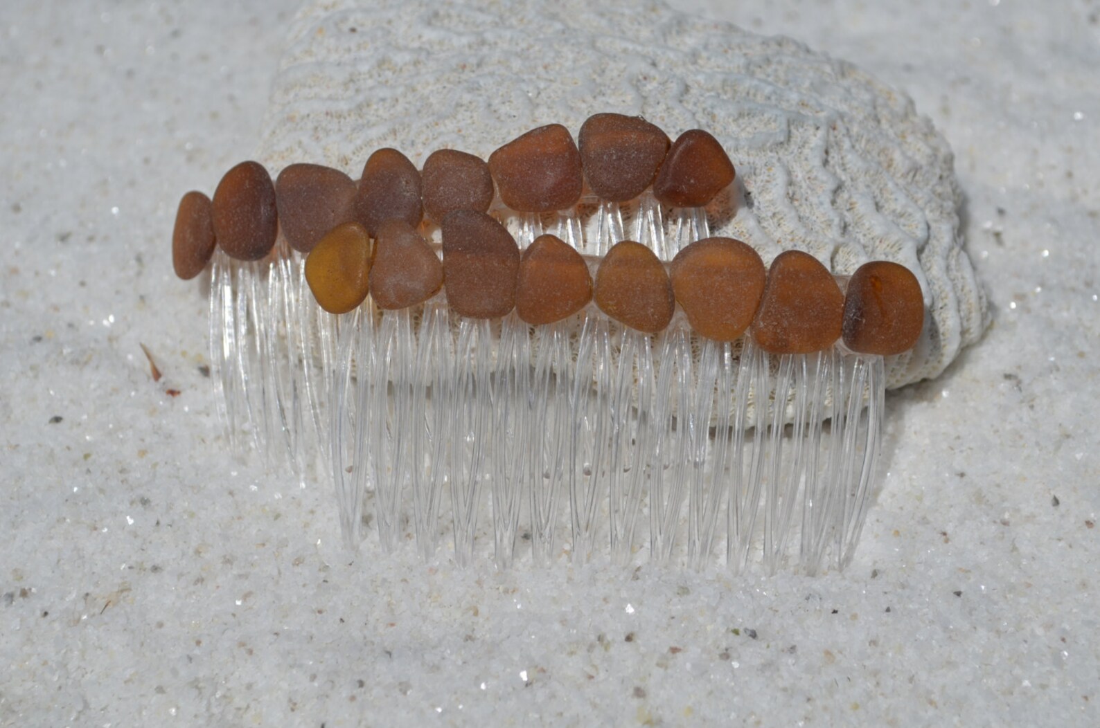 Genuine Brown Sea Glass Hair Combs set of 2 - Etsy