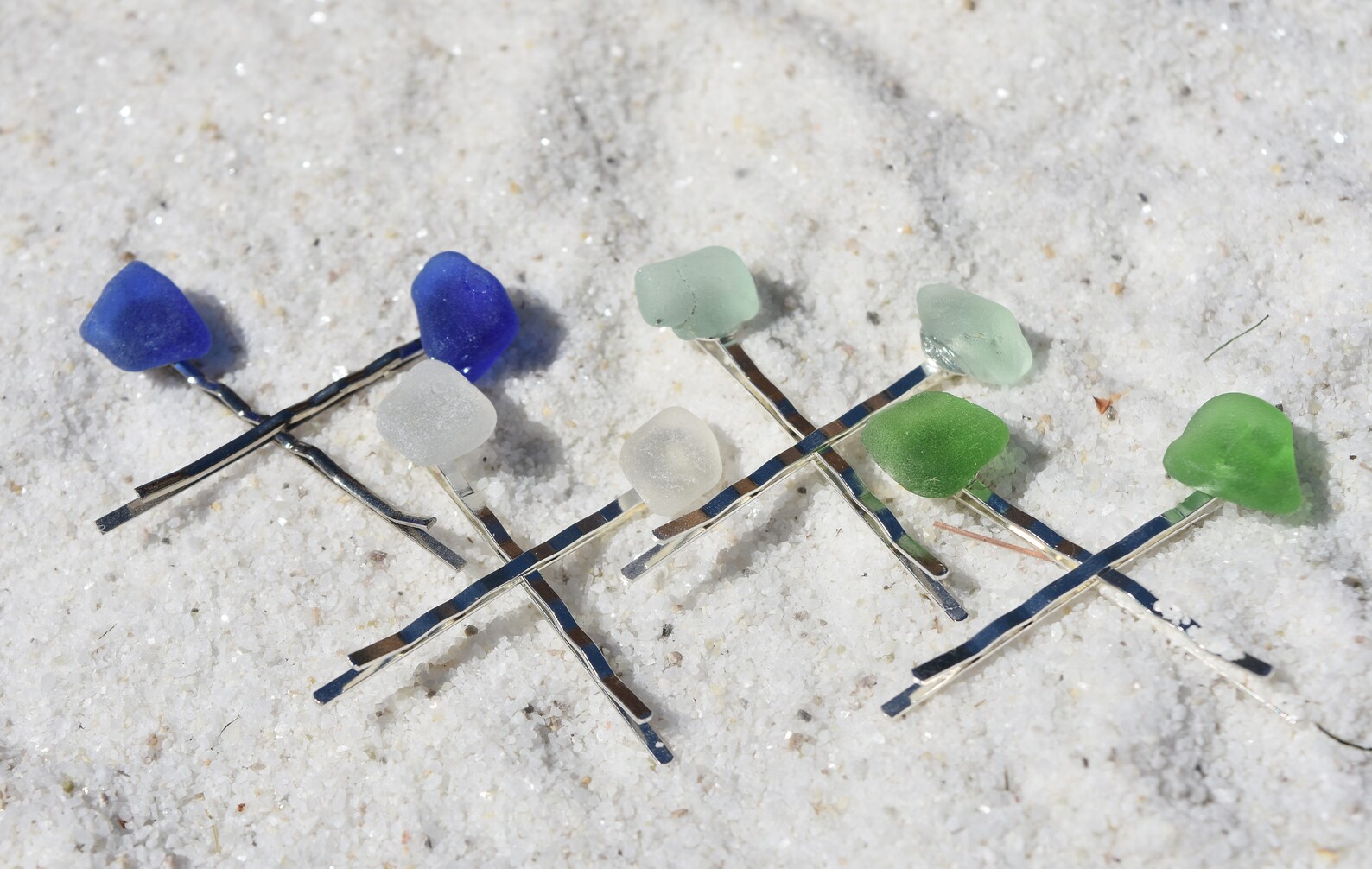 Genuine Surf Tumbled Sea Glass Hair Pin Set Includes: 4 Pairs | Etsy