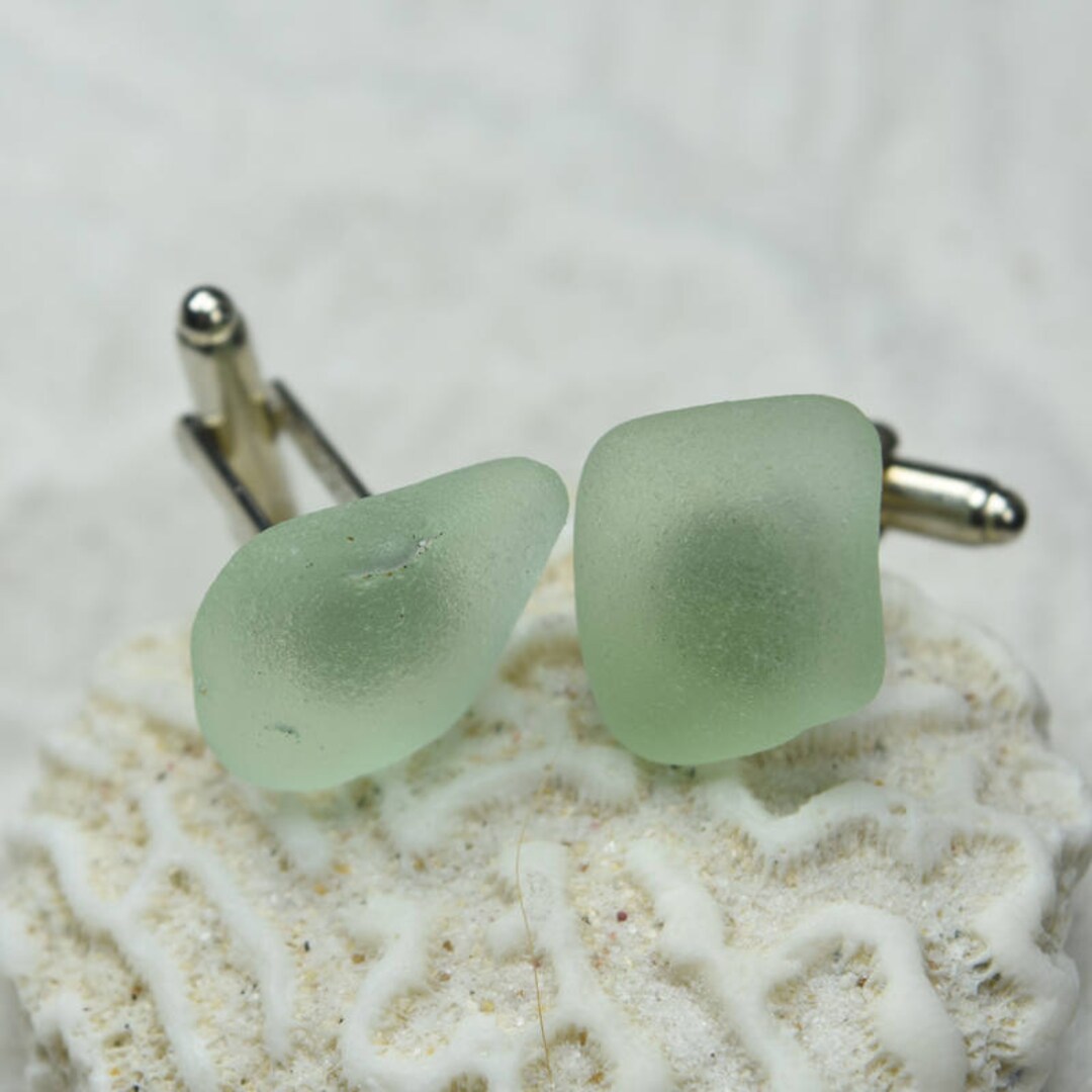 Custom Genuine Surf Tumbled Aqua Sea Glass Cufflinks - Made to Order ...