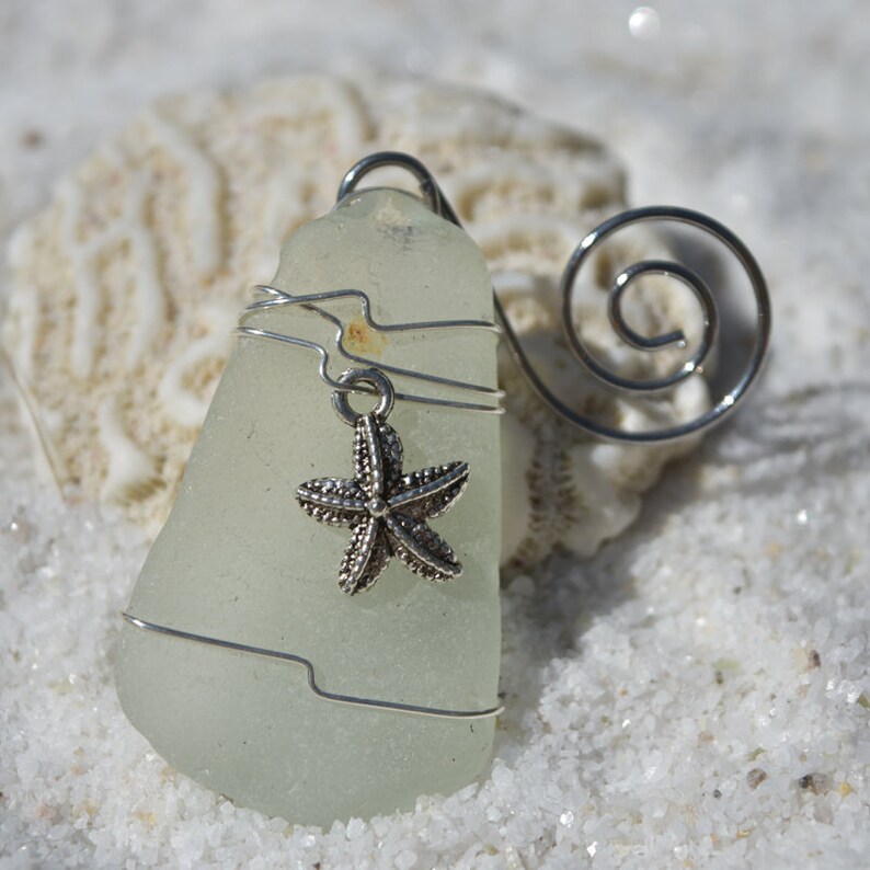 Custom Surf Tumbled Sea Glass Ornament With a Silver Starfish Charm ...