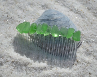 Genuine Cobalt Blue and Kelly Green Sea Glass Hair Comb - Etsy