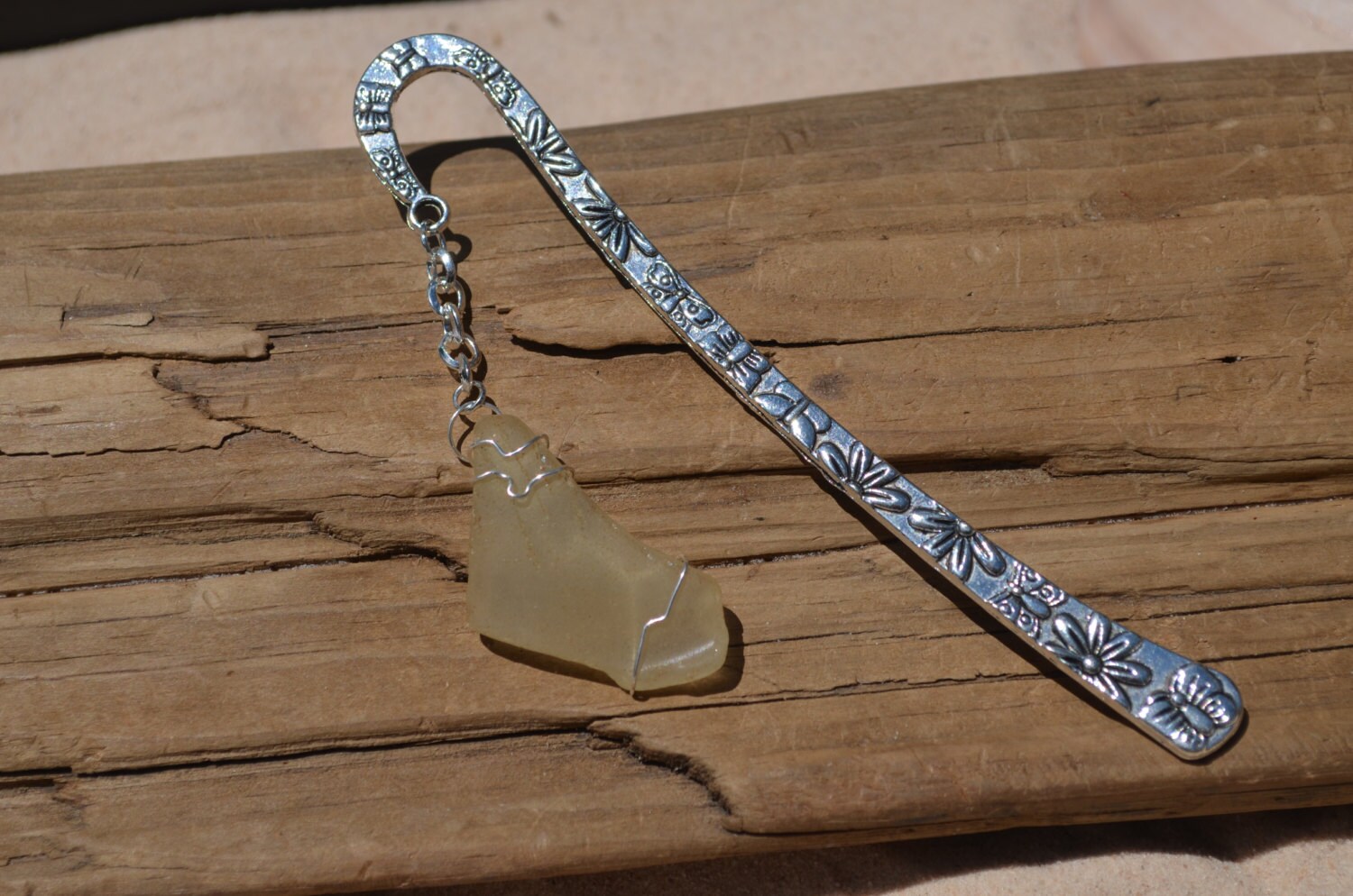 Golden Frosted Sea Glass Wire Wrapped Bookmark - Etsy