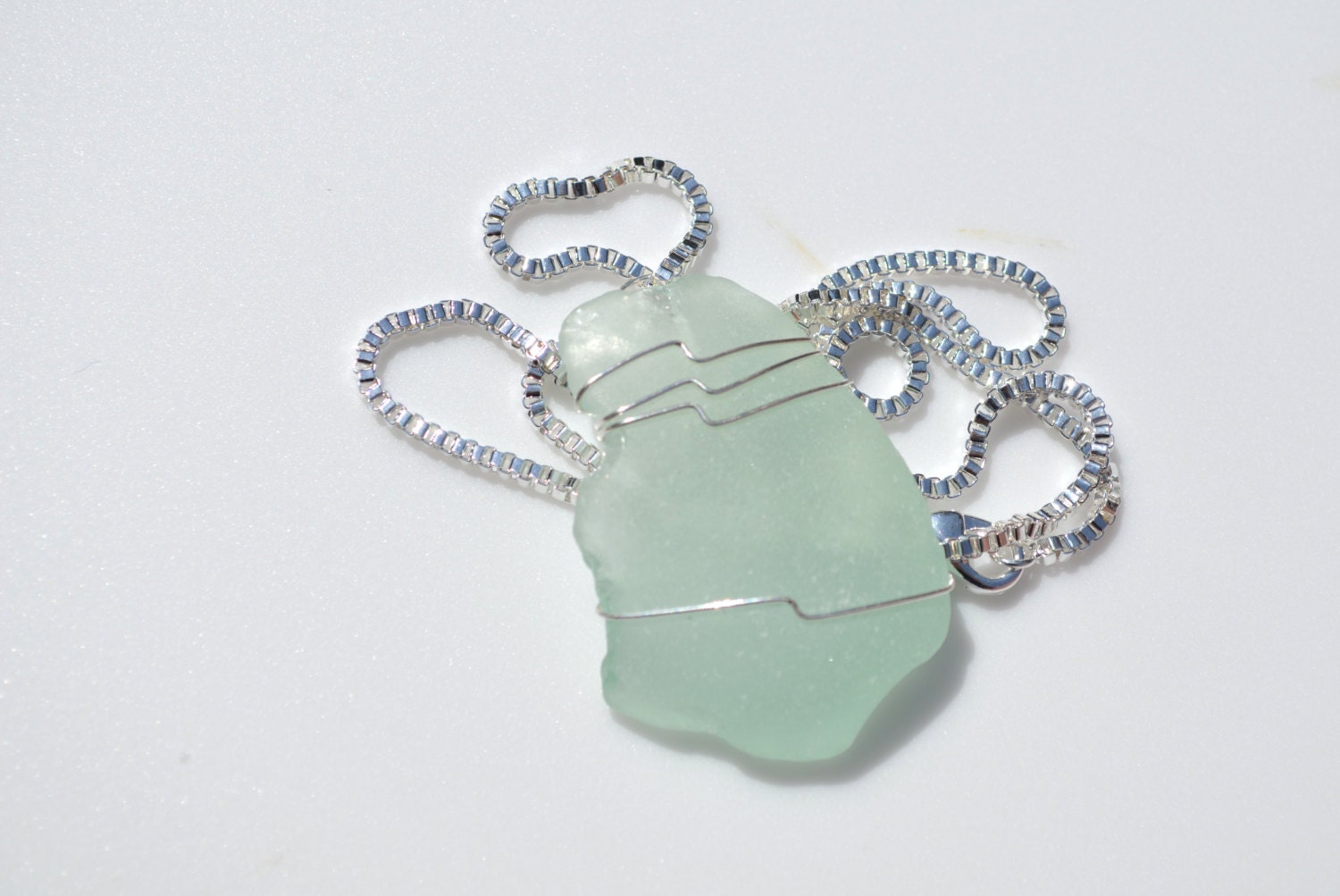Genuine Curved Light Aqua Wire Wrapped Sea Glass Pendant and - Etsy