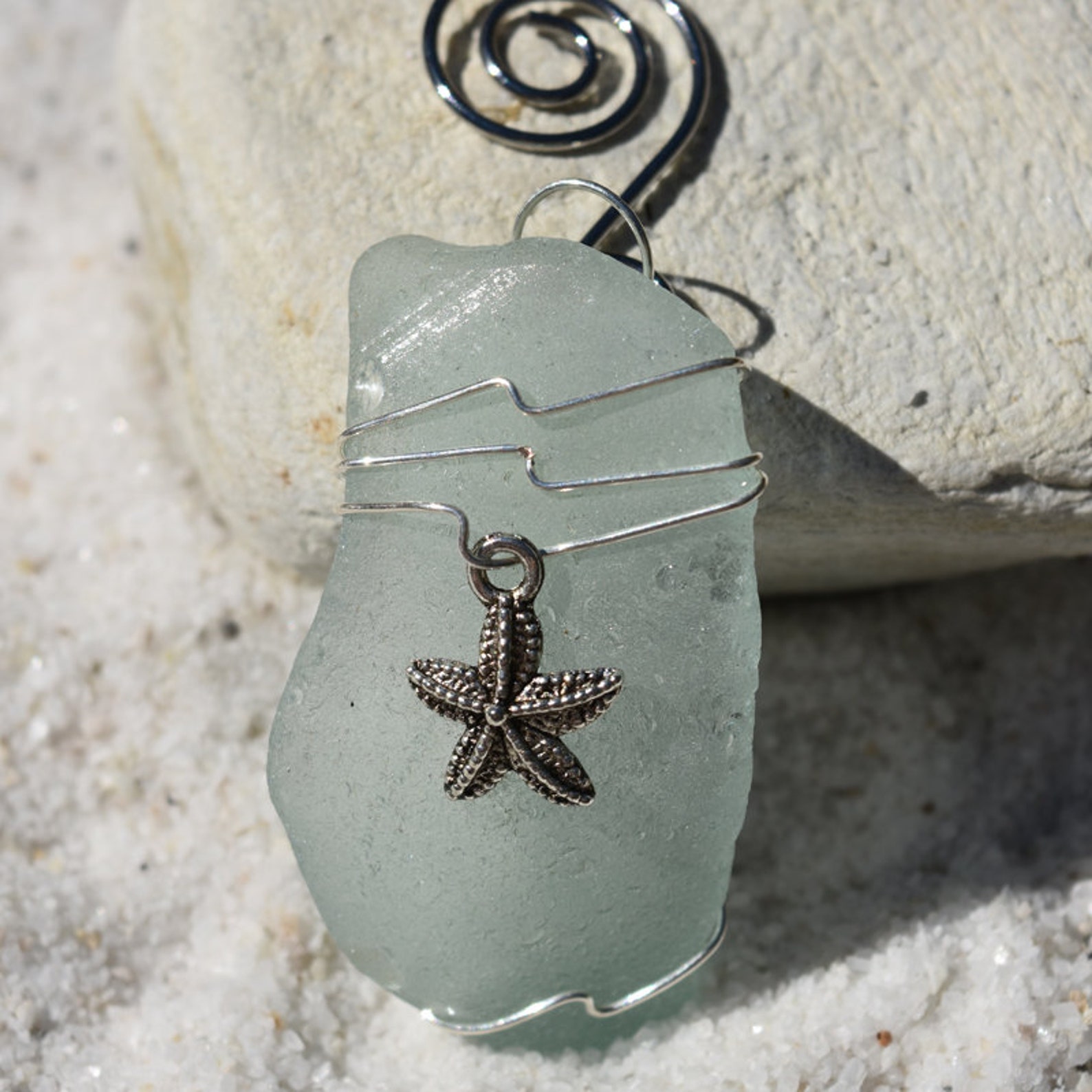 Custom Surf Tumbled Sea Glass Ornament With a Silver Starfish Charm ...
