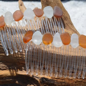 Genuine White and Amber Brown Sea Glass Hair Combs set of 2 - Etsy