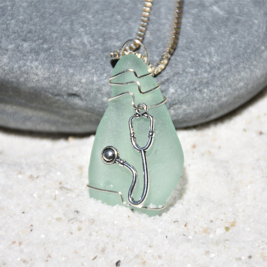 Custom Handmade Genuine Sea Glass Necklace With a Silver Stethoscope ...