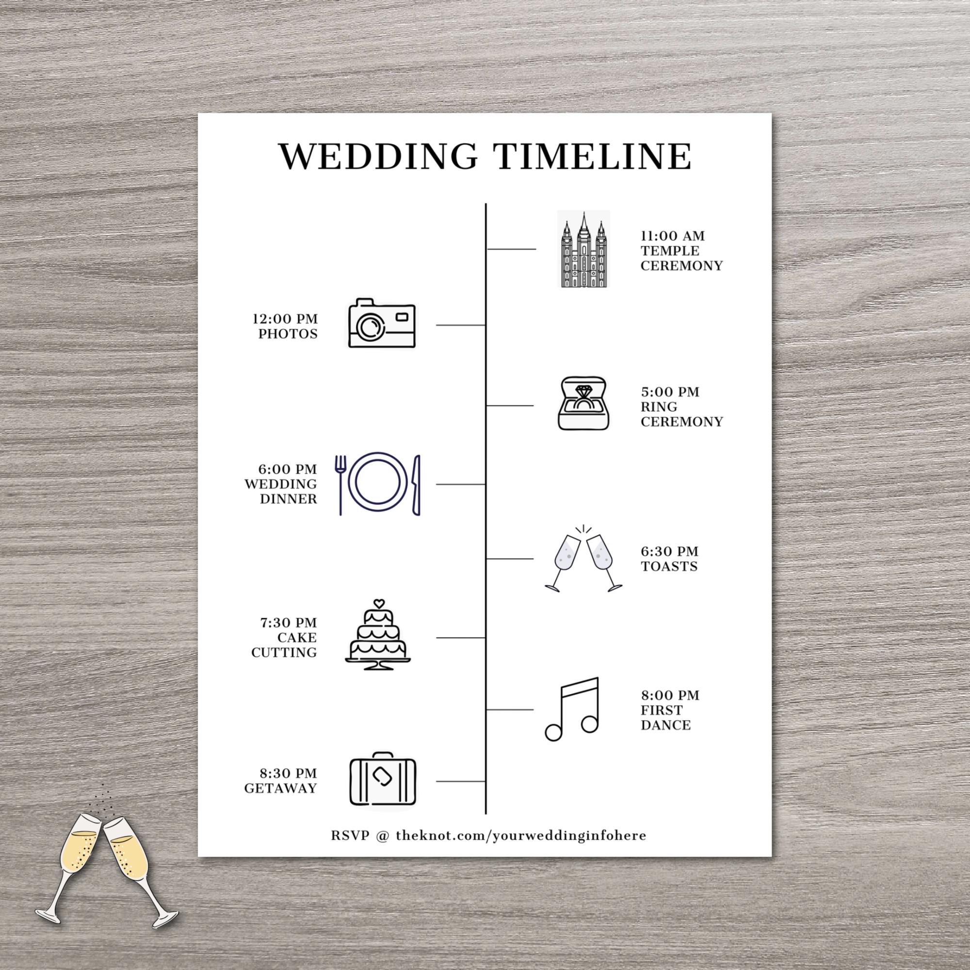 Printable Temple Wedding Timeline Download, Bridal Suite, Wedding ...