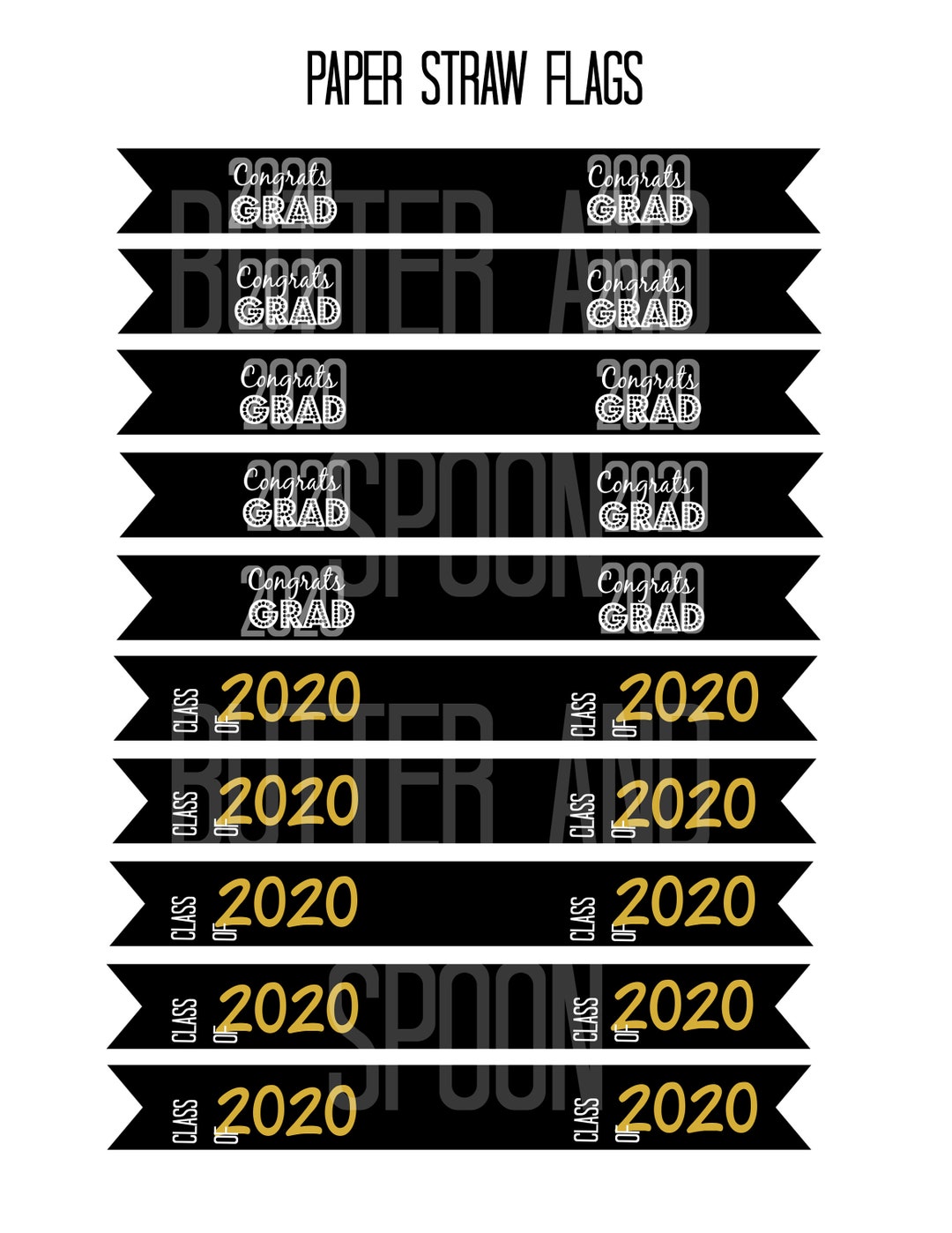 Graduation Party Paper Straw Flags - 2020, Grad, Graduate, Digital ...