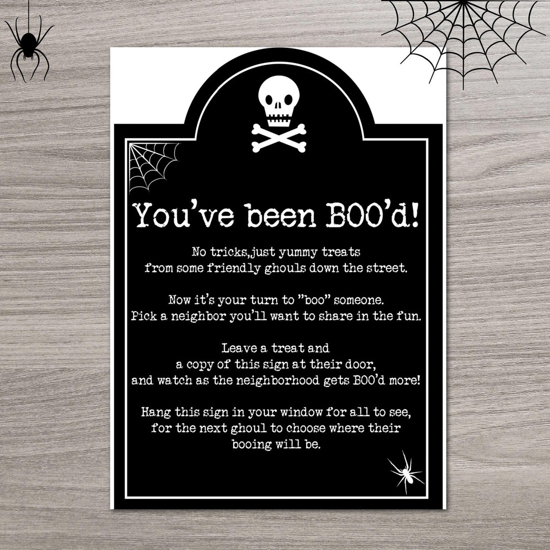 Printable "boo" Sign for Halloween Neighbor Gift Giving, Boo'd, Booing ...