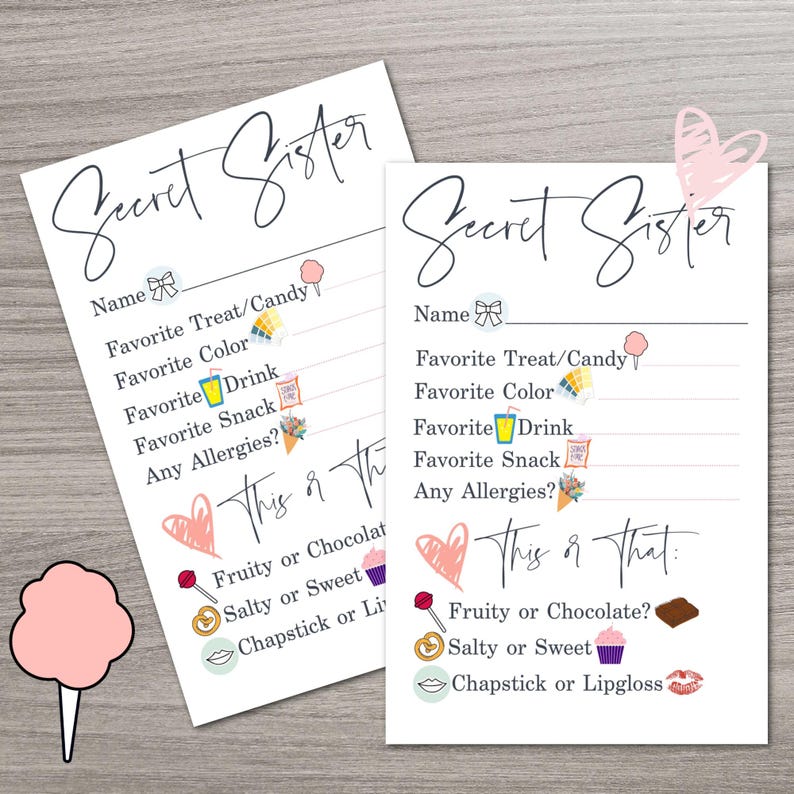 Printable Secret Sister This or That Form, Extracurricular, School ...