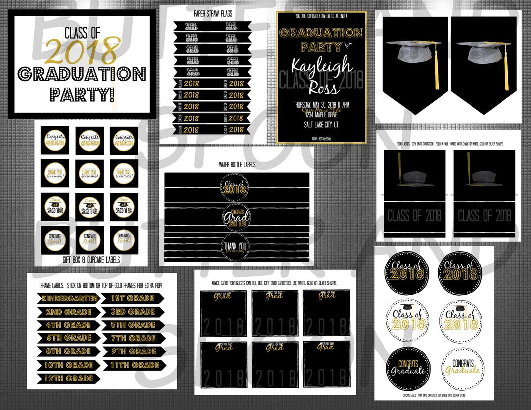 Digital Graduation Party Pack Invitation, Sign, Centerpiece, Flags ...