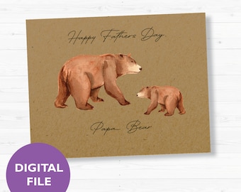Papa Bear Printable Father's Day Card/ Retro Papa Bear Design/ Greeting ...