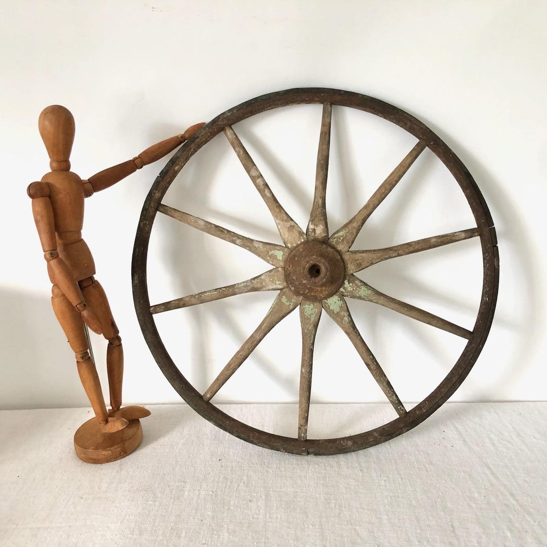 Antique Cart Wood Wheel - Vintage Small Wooden Wagon Wheel - Primitive ...
