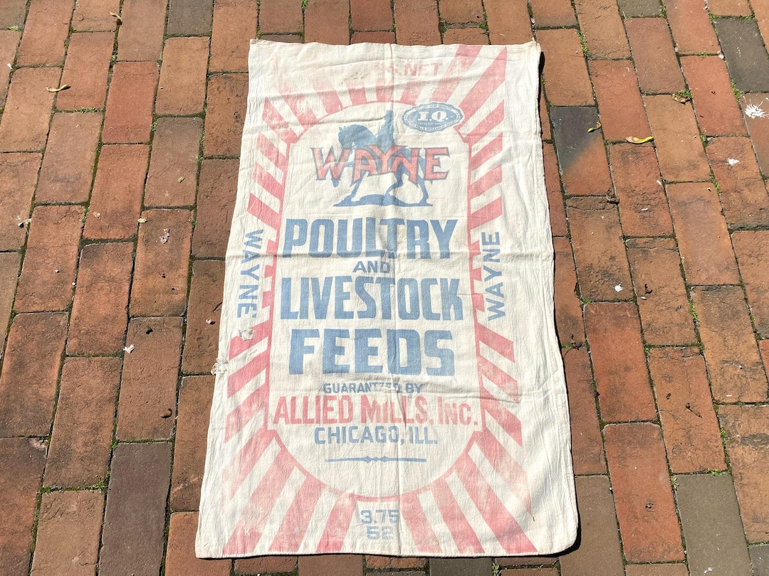 Vintage Wayne Poultry & Livestock Feeds Light Cotton Sack Bag - Farm ...