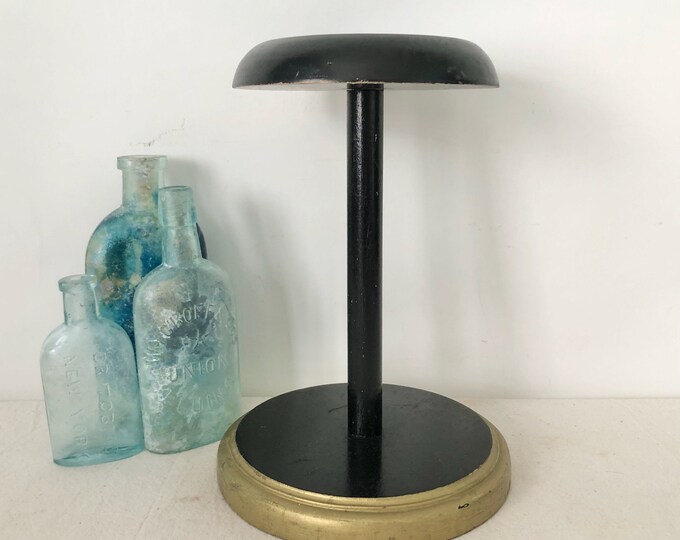 Vintage Wood Hat Stand - Black Wooden Hat Holder - Milliner - Hatter ...