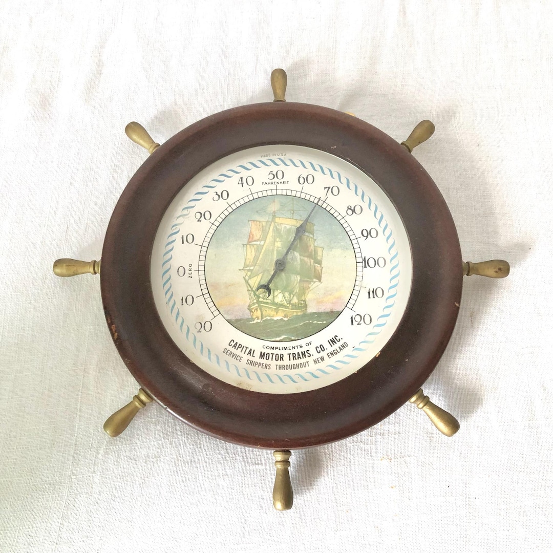 Vintage Ship Wheel Thermometer - Advertising Schooner Temperature Gauge ...