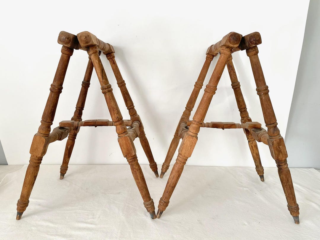 Antique Wood Casket Stands Lot of 2 - Folding Funeral Embalming Coffin ...