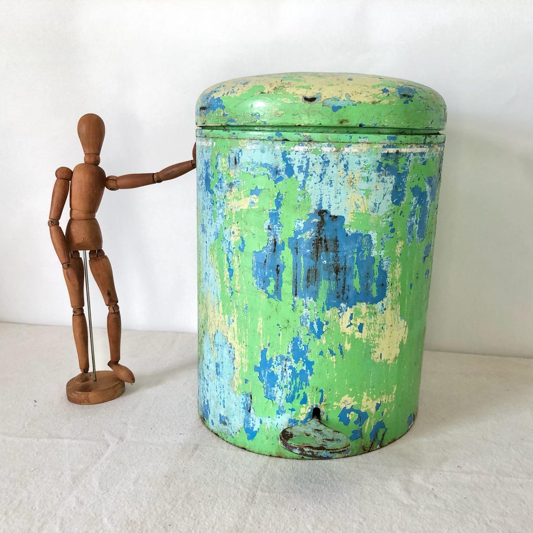 Vintage Trash Can Metal Flip Top - Retro 60s/70s Metal Flip Top Trash ...