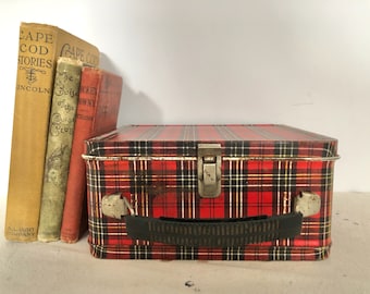 Vintage Red Plaid Lunch Box - Etsy