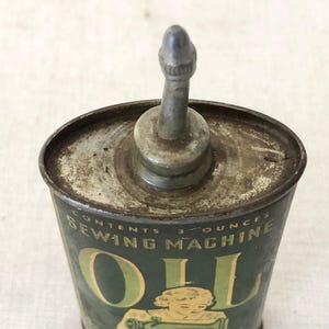 Antique Sewing Machine Oil Can - 1930s Empty Oil Tin Can - Woman Sewing ...